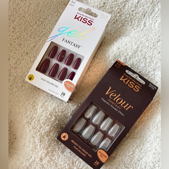 Kiss | Makeup | New Kiss Stick On Nails Set Of 2 Silver And Maroon ...